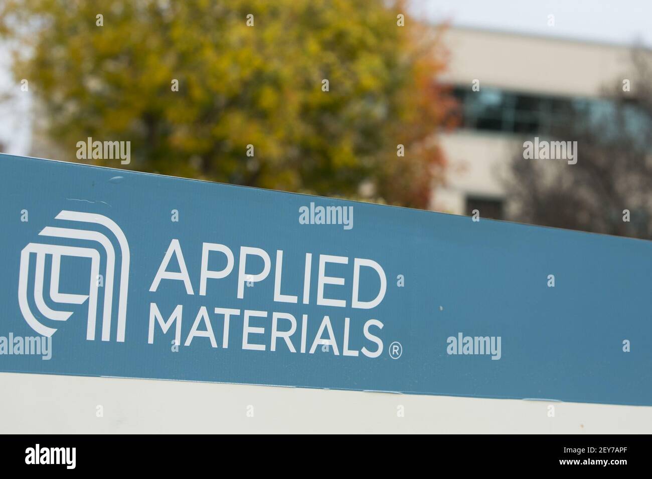 A logo sign outside the headquarters of Applied Materials, Inc., in ...