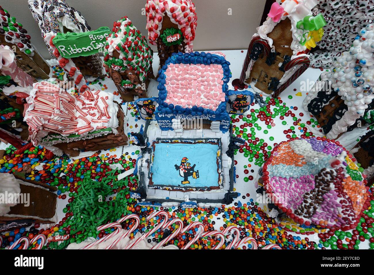 Top view of gingerbread houses at the annual Gingerbread Lane Village ...