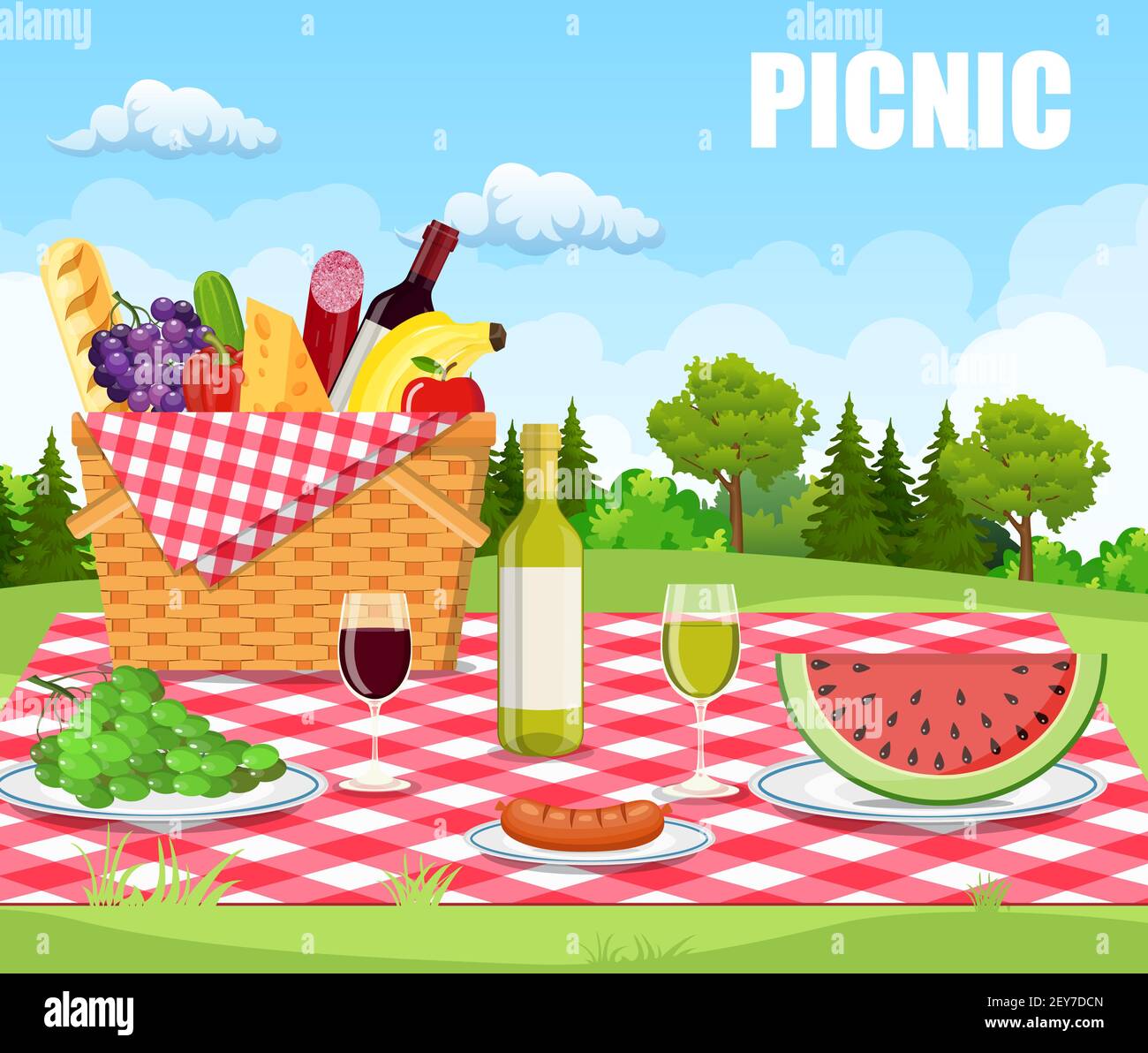 Summer picnic concept with basket Stock Vector Image & Art - Alamy