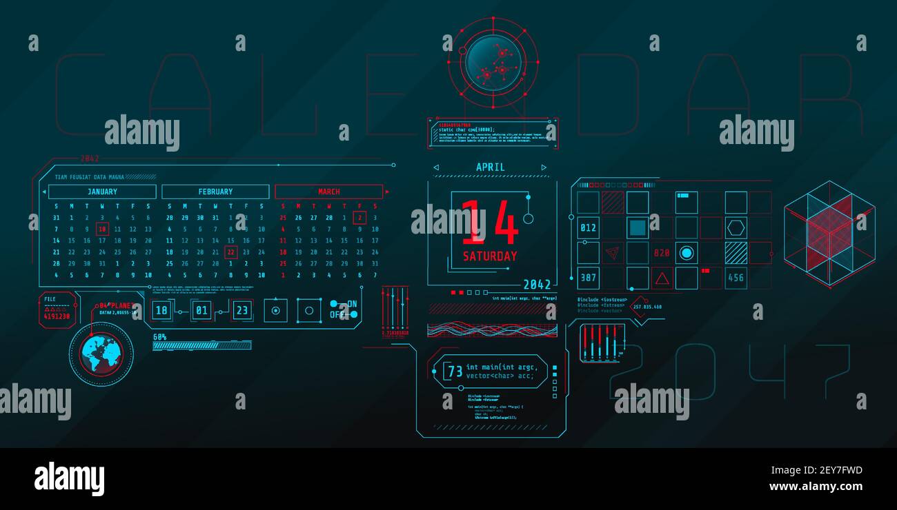 Composition of computer HUD interface with Calendar Stock Vector Image ...
