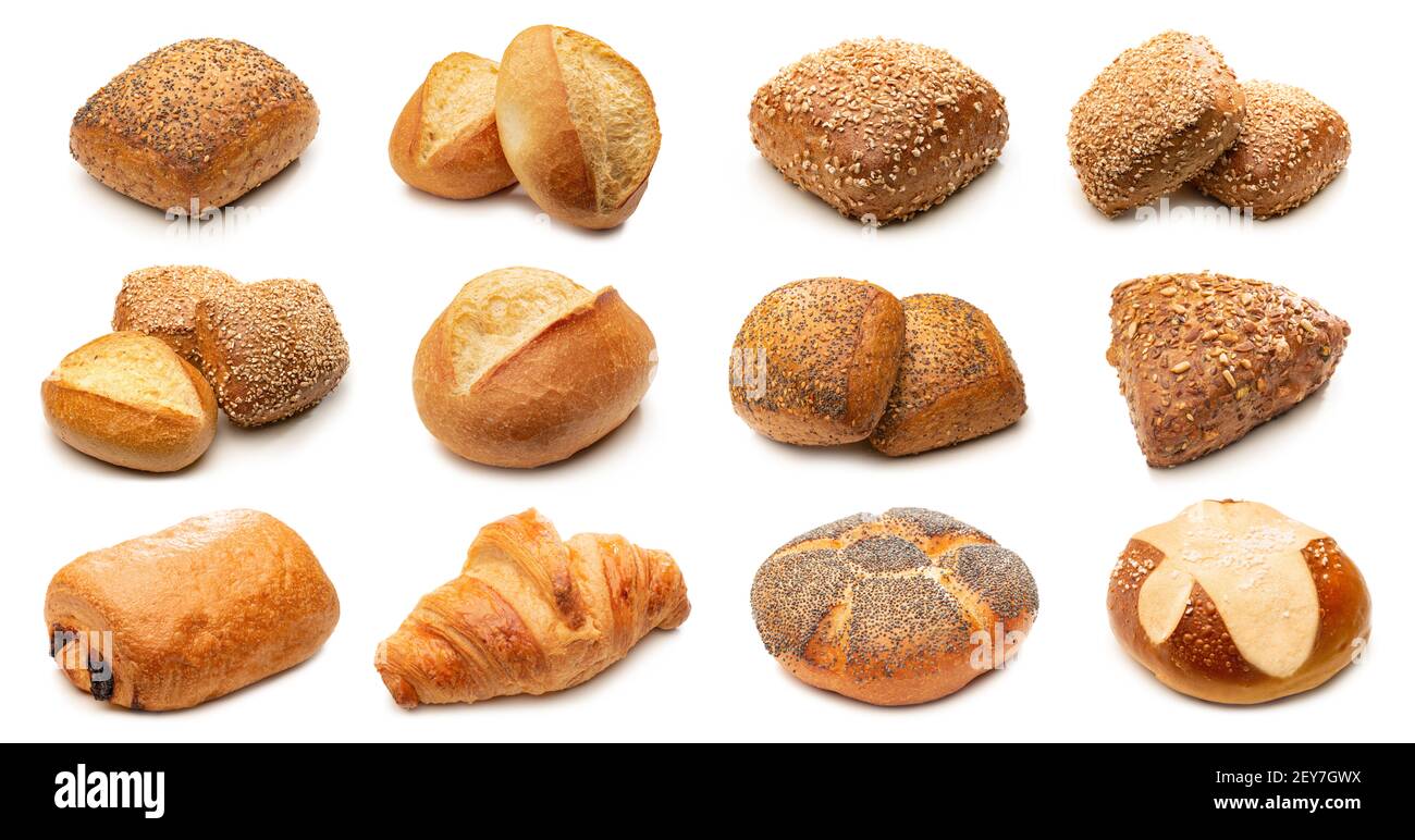 Crusty rolls - various sorts isolated against white background Stock ...