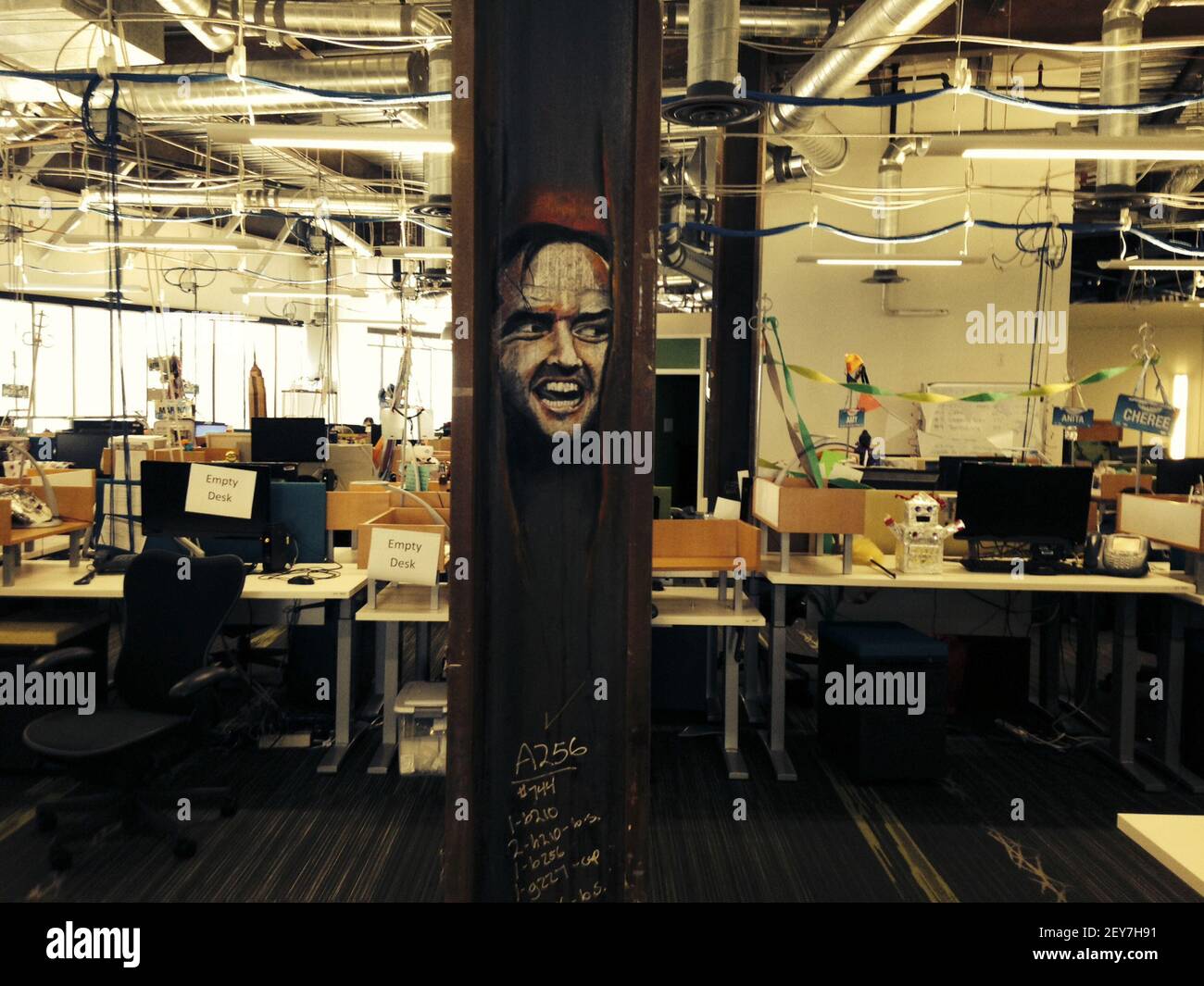 A mural of Jack Nicholson in "The Shining" adorns a pillar in the main ...