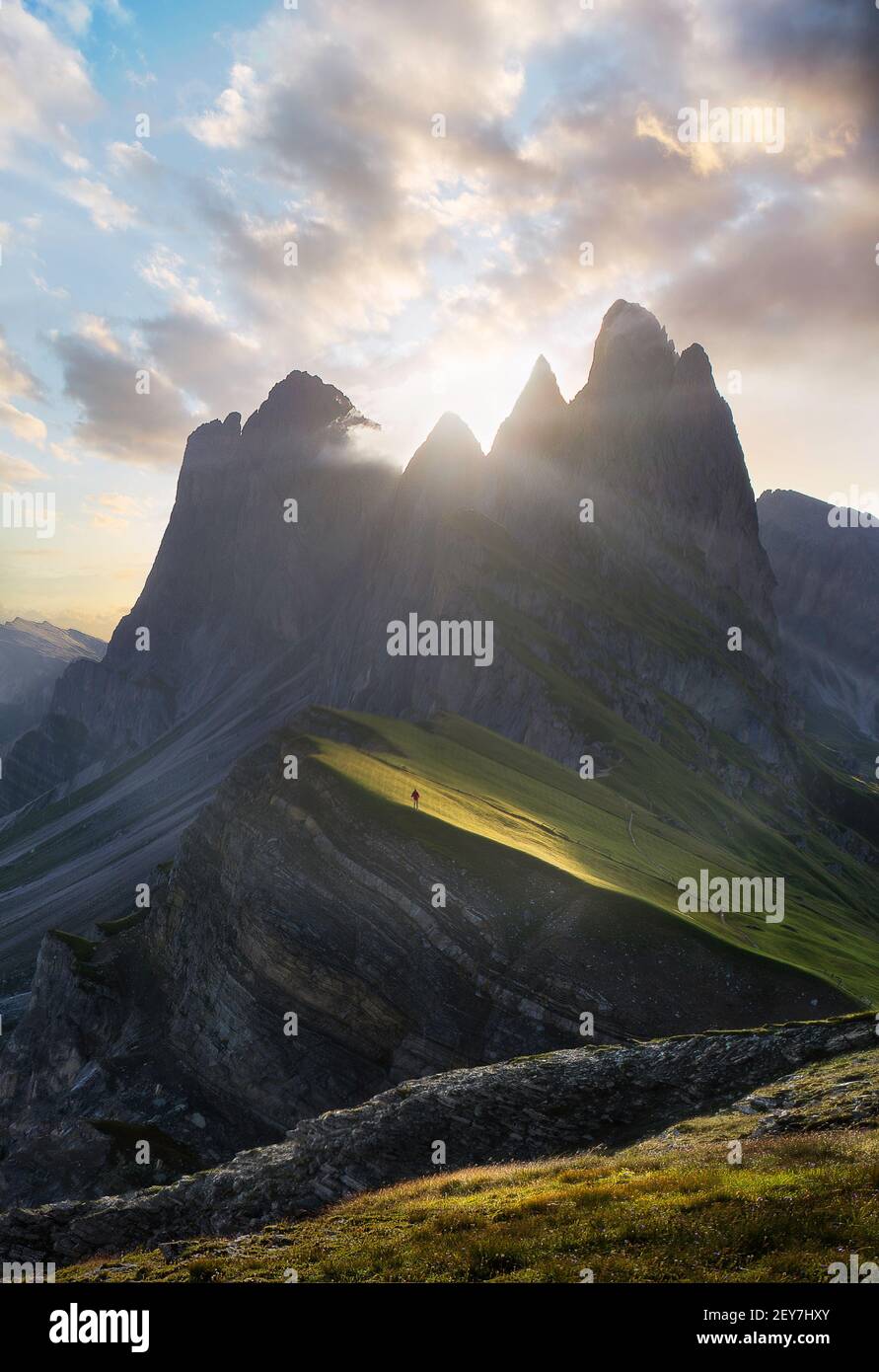 Epic sunrise in the mountains - Seceda, Dolomites Stock Photo - Alamy