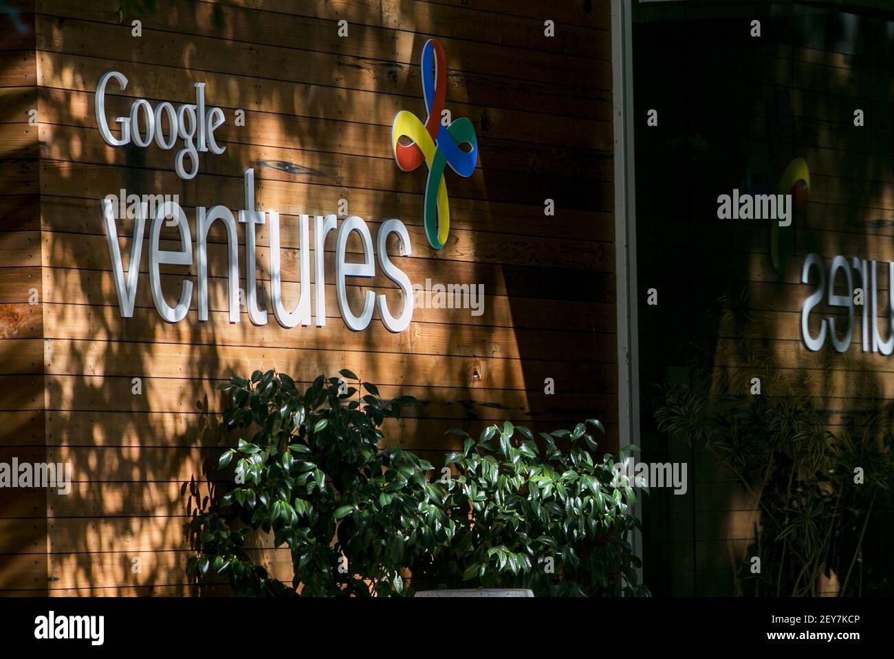 A logo sign at the headquarters of Google Ventures, in Mountain View ...