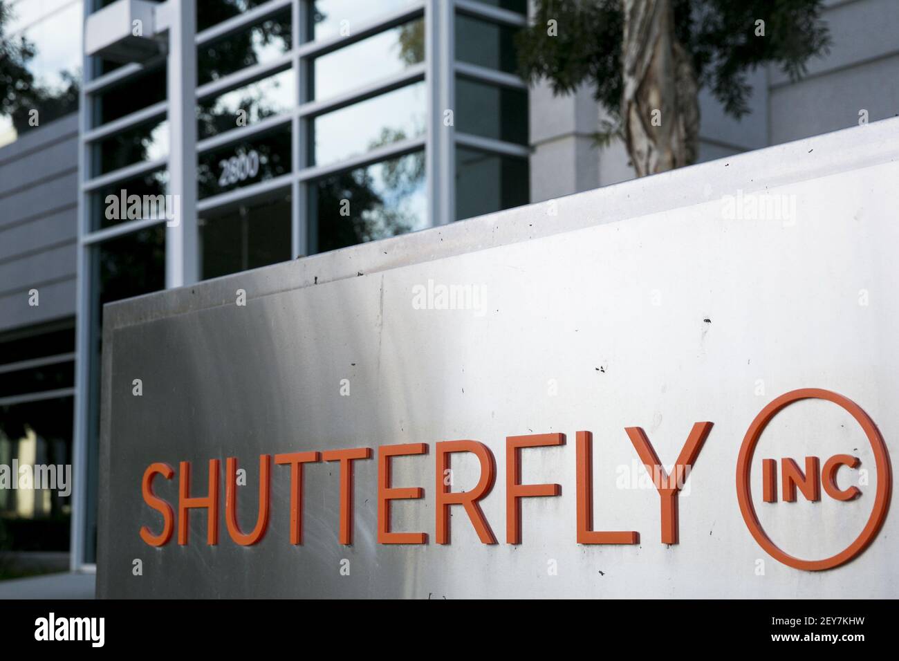 A logo sign outside the headquarters of Shutterfly, Inc., in Redwood ...