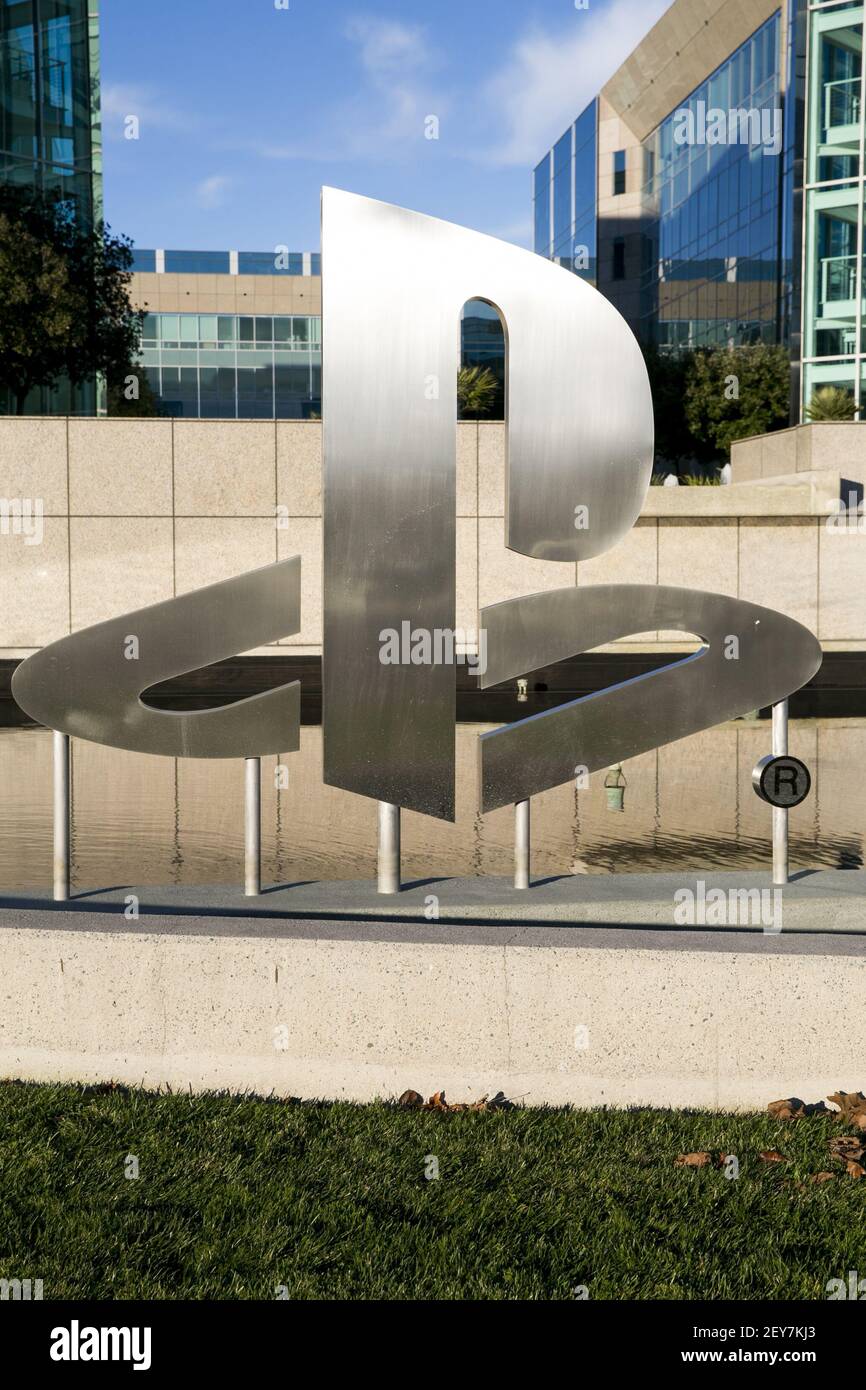 A logo sign outside the headquarters of Sony Computer Entertainment ...