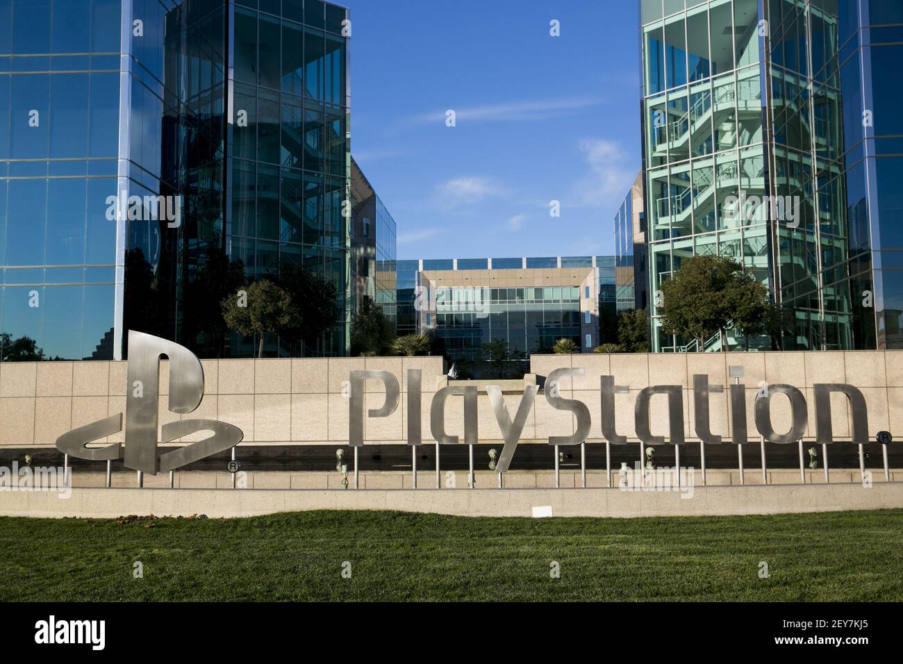 A logo sign outside the headquarters of Sony Computer Entertainment ...