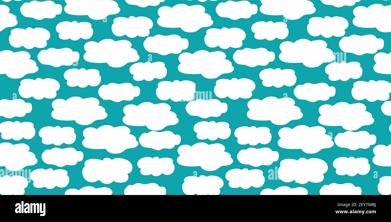 Cute vector border with hand drawn irregular fluffy clouds on aqua blue ...