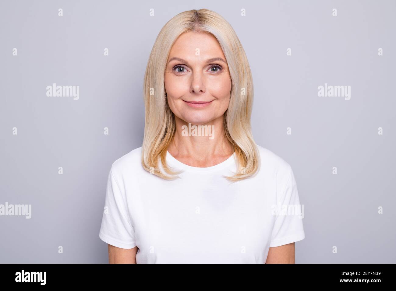 Photo of retired old lady grandma smile look camera wear white t-shirt ...