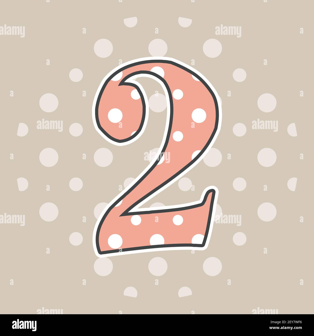 Cute dotted number two isolated on beige background. Vector ...
