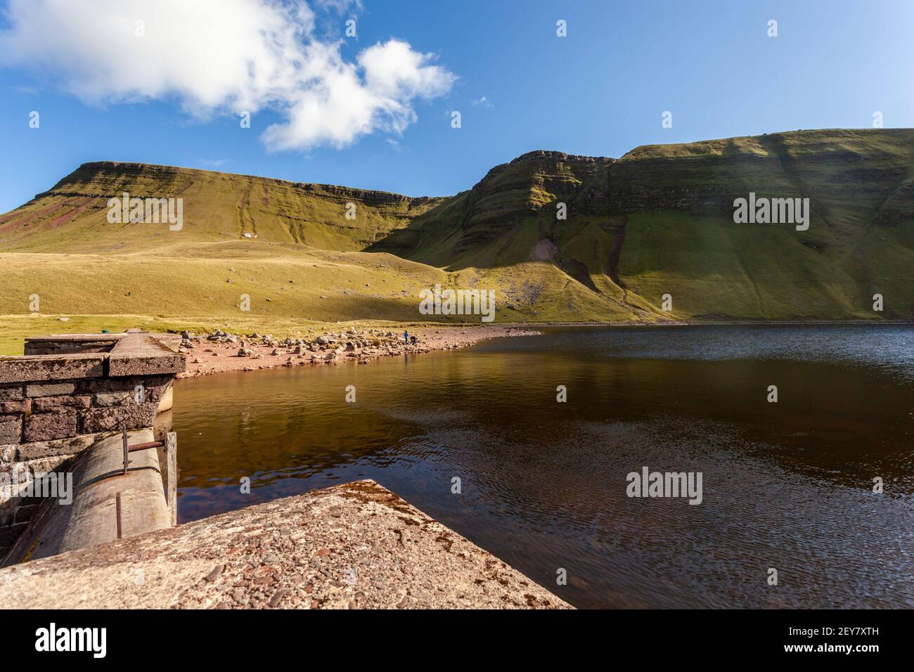 Looking back up to Picws Du from the dam wall of Llyn Y fan Fach ...