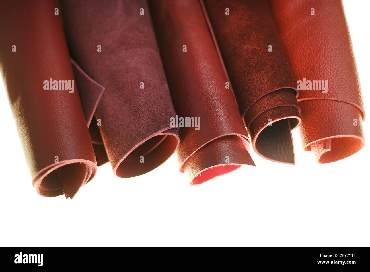 Genuine leather isolated on white background.Red and burgundy genuine ...