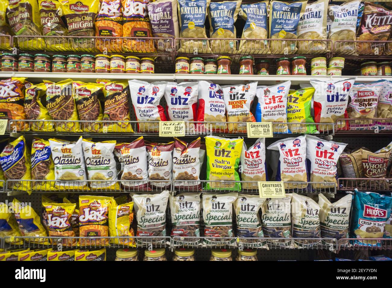 A display of tasty snacks including Utz brand products are seen in a ...