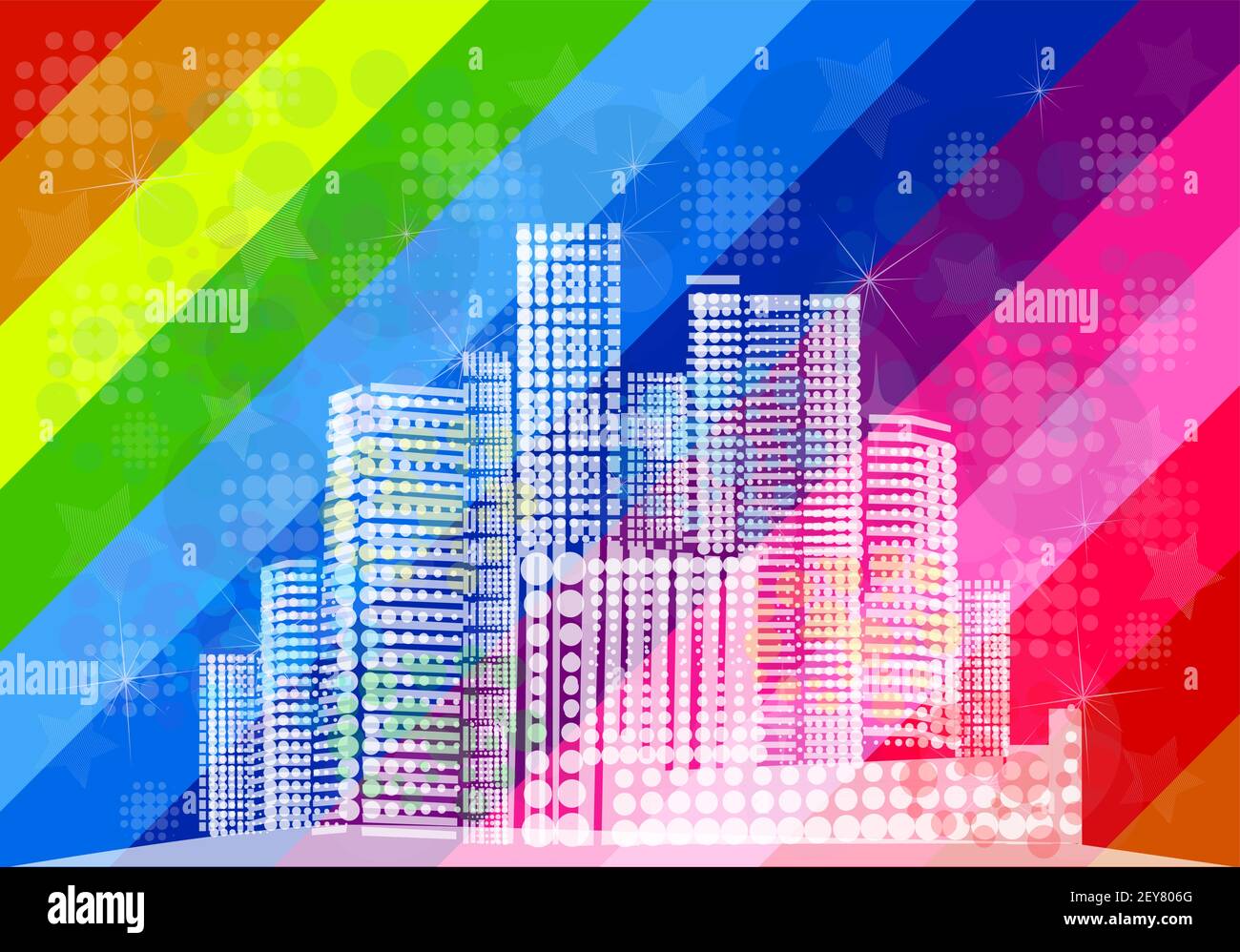 The city is on a rainbow background. Vector illustration Stock Vector ...