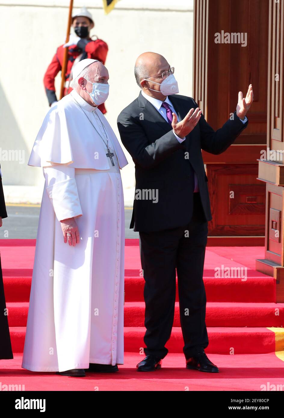 Baghdad, Iraq. 05th Mar, 2021. Iraqi President Barham Saleh (R ...