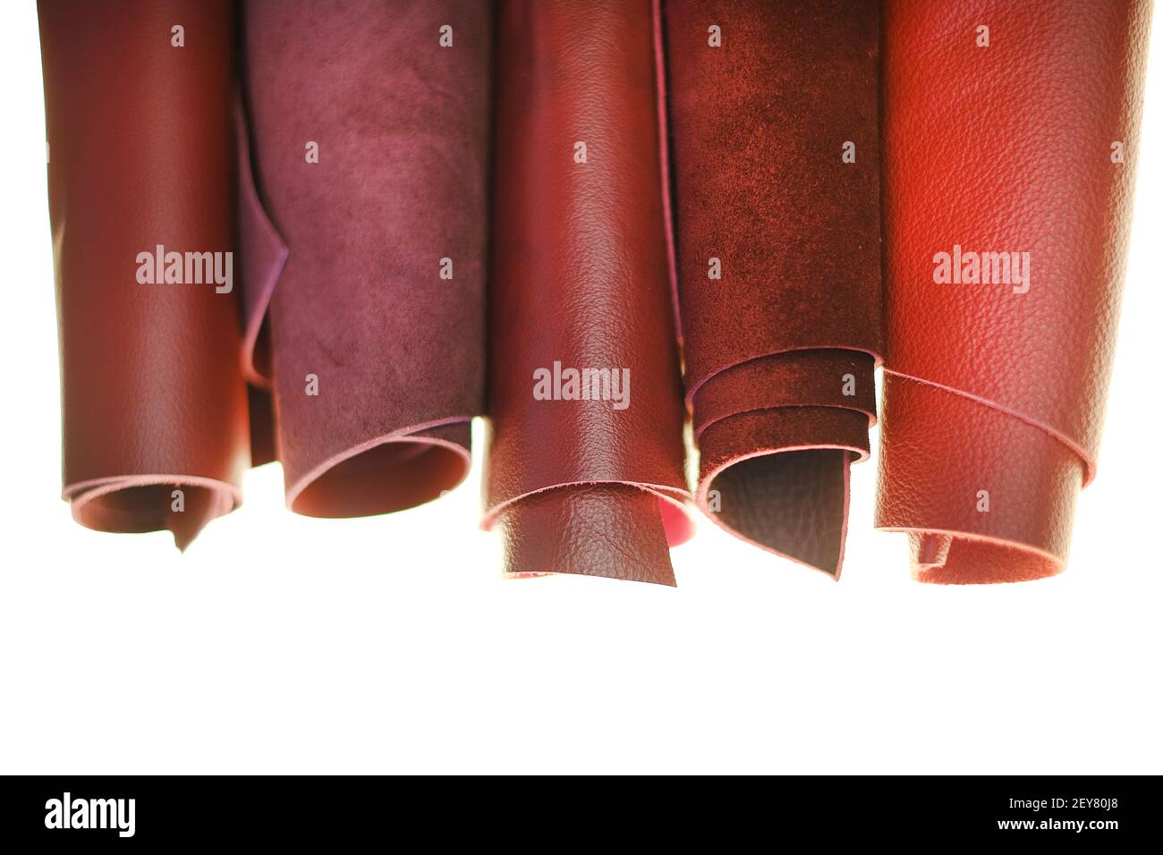 Genuine leather isolated on white background.Red and burgundy genuine ...