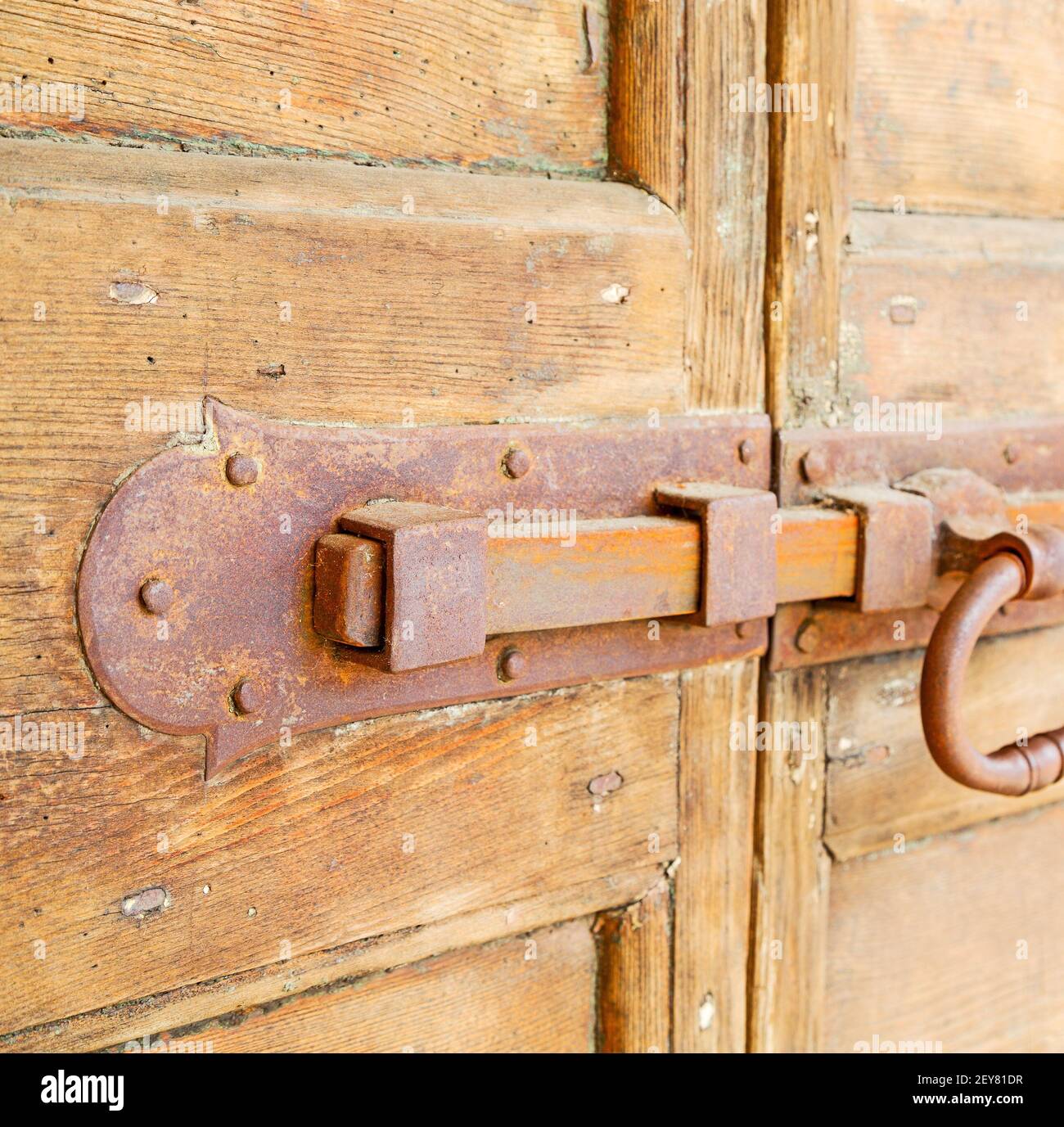 Europe old in italy antique close brown door and rusty lock closeup ...