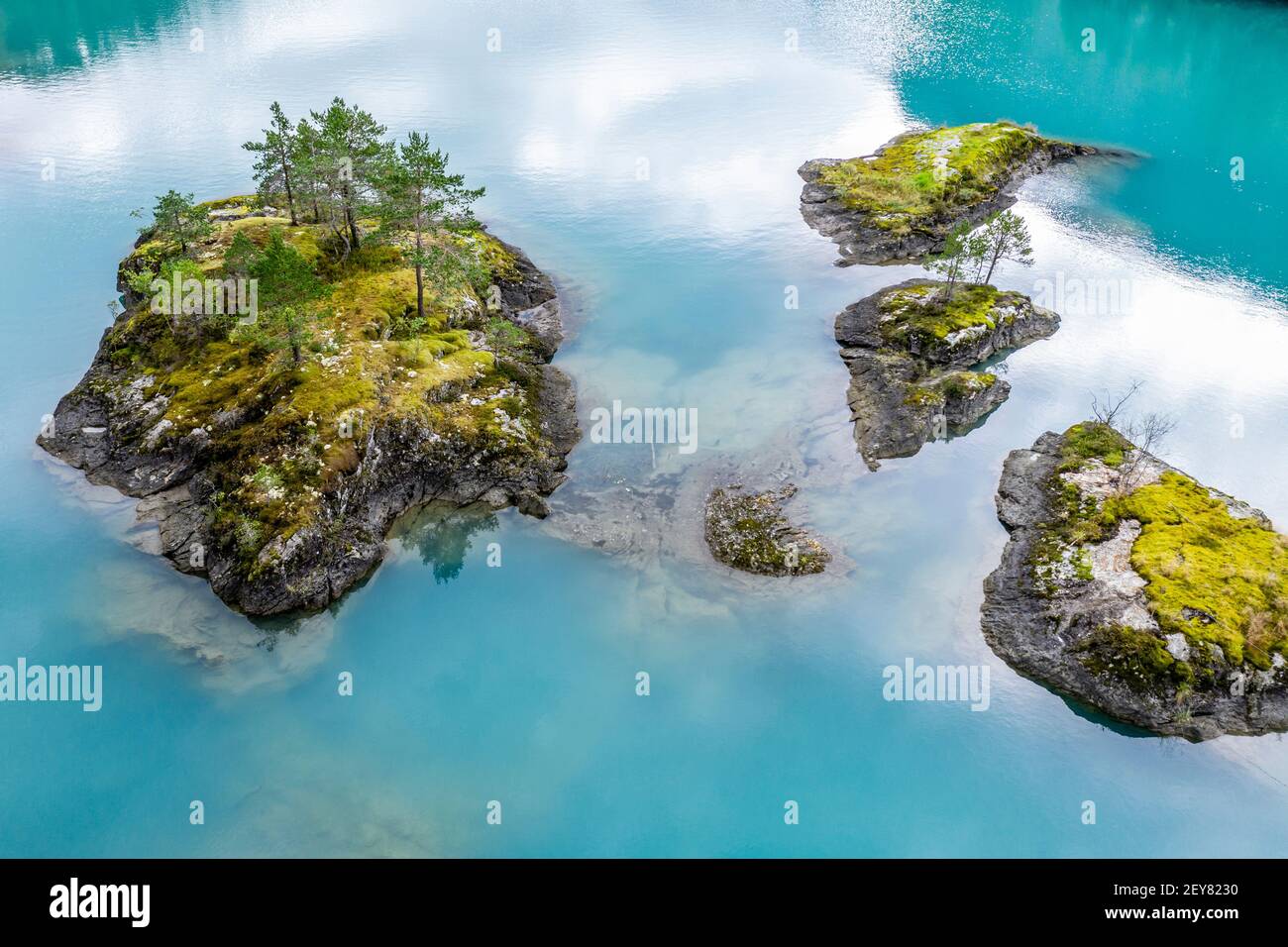 Lake Loenvatn, aerial view top down, islands in the lake, Loenvatn ...
