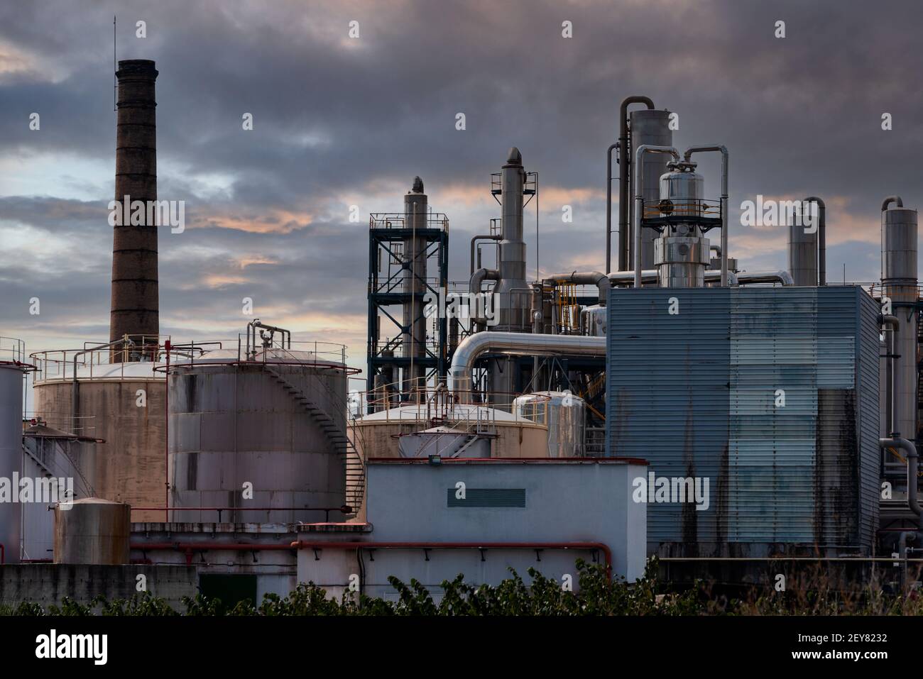 Chemical industry for liquid processing, exterior view of a factory ...