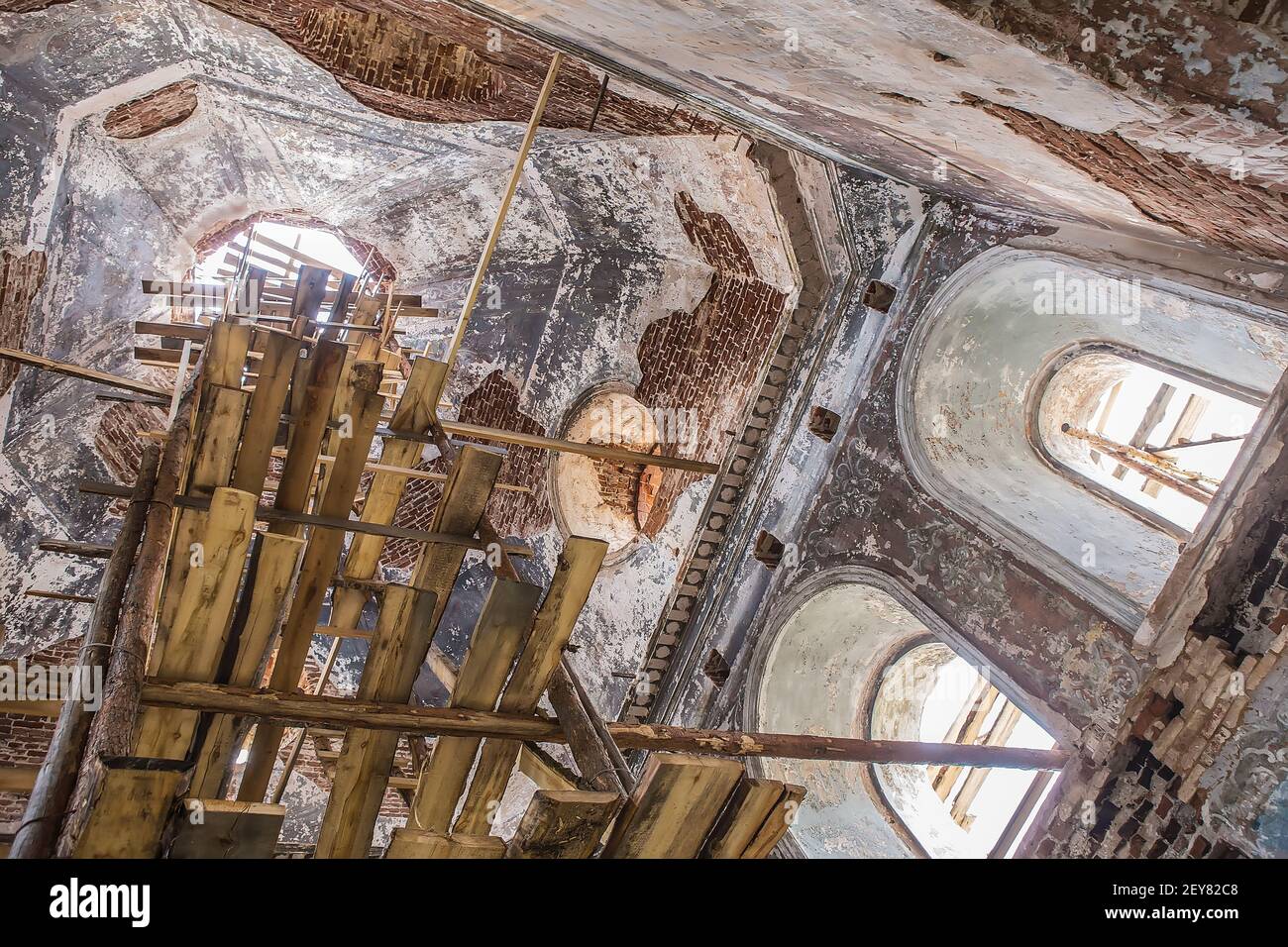 Restoration of the interior of an old, destroyed orthodox church Stock ...