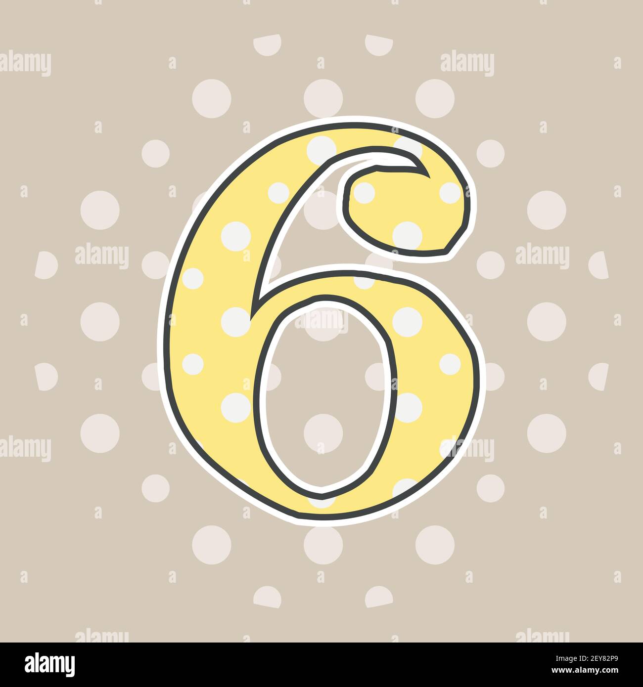 Cute dotted number six isolated on beige background. Vector ...