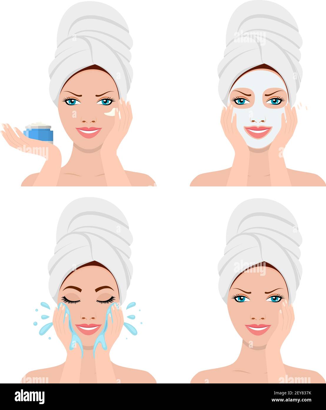 woman showing four steps for washing face Stock Vector Image & Art - Alamy