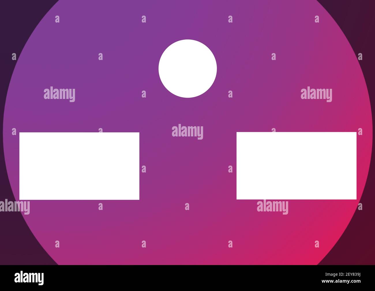 Two white rectangles and circle in middle with copy space on purple ...