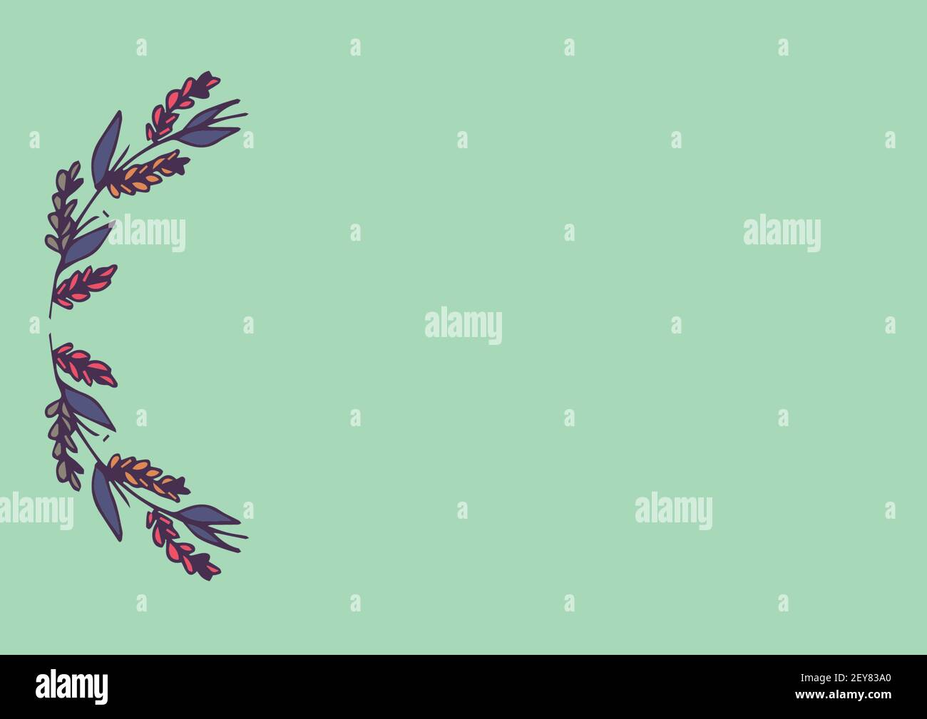 Illustration of plant with flowers and copy space on green background ...