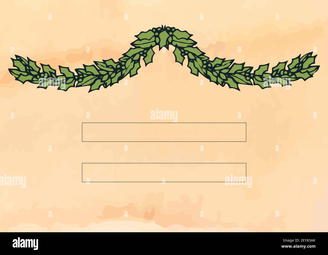 Composition of leaf garland motif with two rectangle outlines on aged ...
