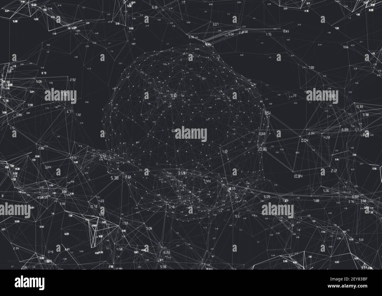 Globe with white links of networks of connections on dark grey ...