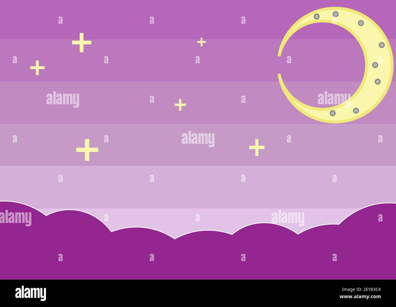 Illustration of yellow moon and stars on gradient purple background ...