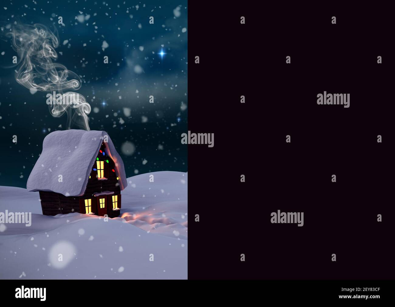 Illustration of house covered in snow at night and black rectangle with ...