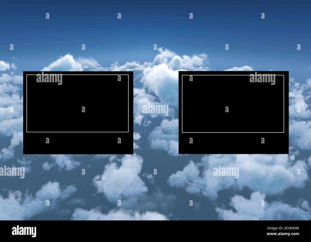 Two black rectangles with white frames and copy space over blue sky ...