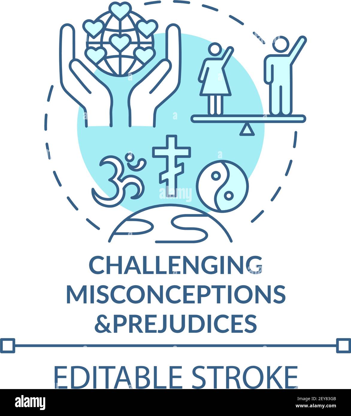 Challenging misconceptions and prejudices turquoise concept icon Stock ...