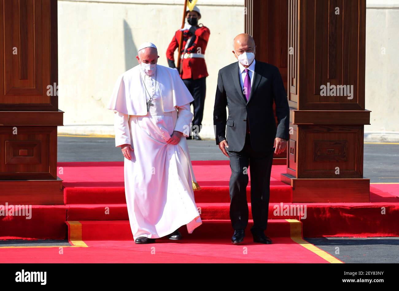 Baghdad, Iraq. 05th Mar, 2021. Iraqi President Barham Saleh (R ...