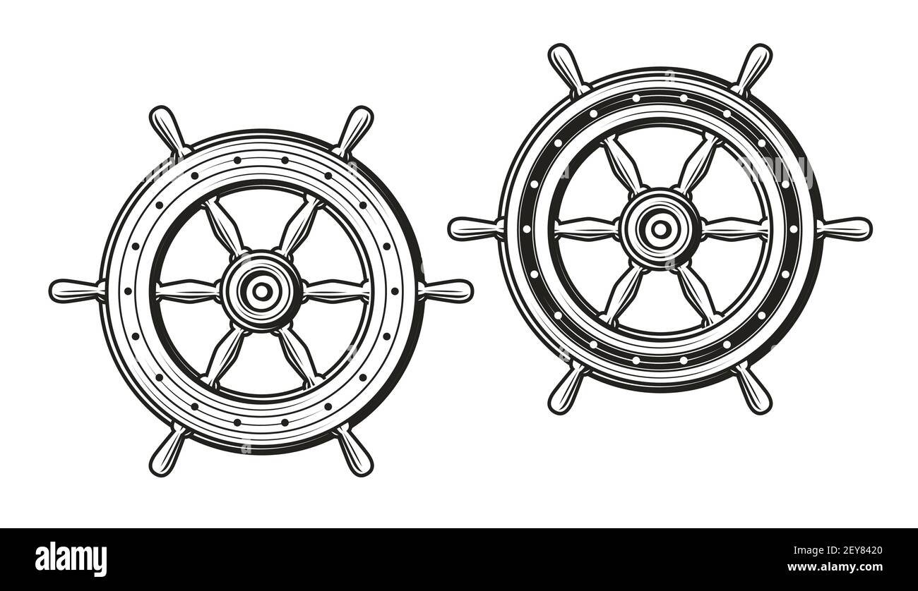 Ship wheel in vintage engraving style. Rudder symbol vector ...