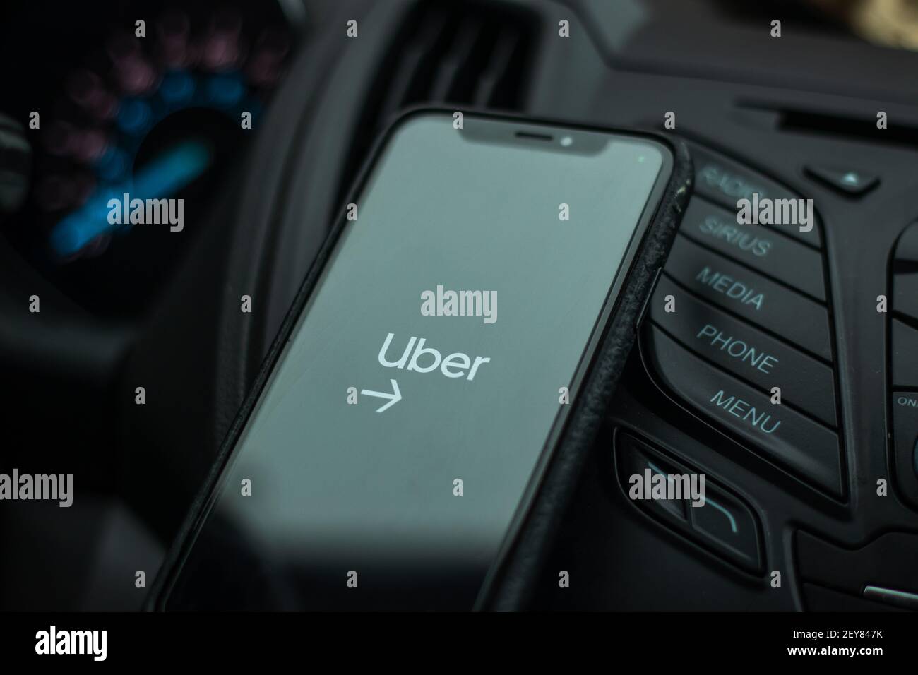 Vancouver, Canada - February 27, 2020: A phone with Uber Driver App ...