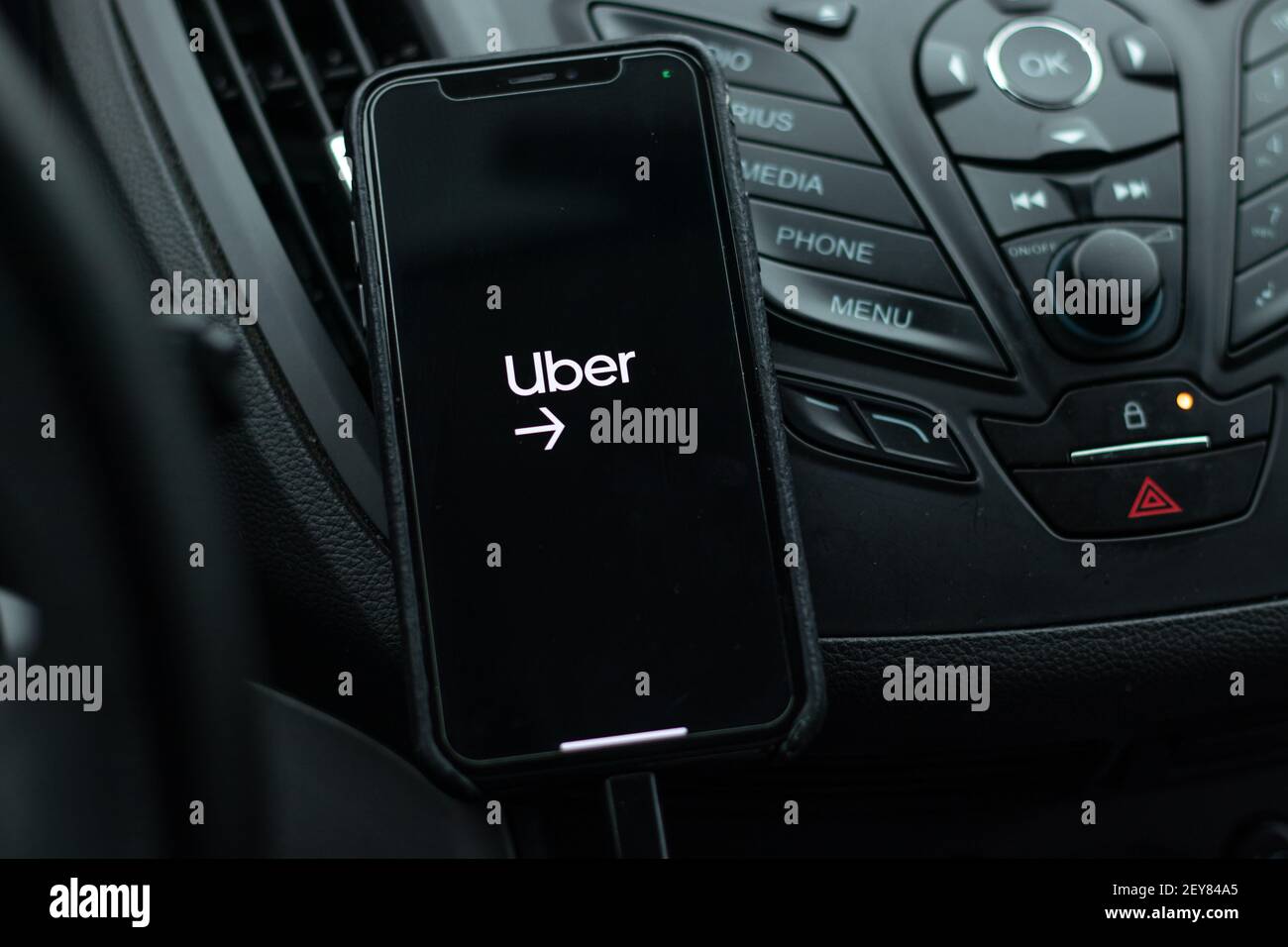 Vancouver, Canada - February 27, 2020: A phone with Uber Driver App ...