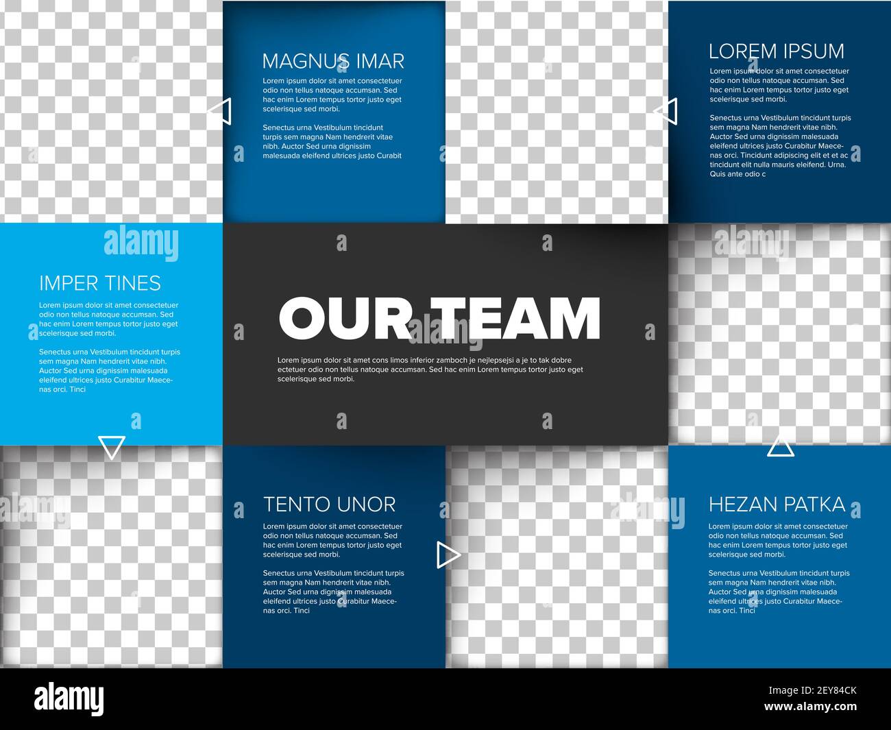 Company team mosaic presentation template with team profile photos placeholders and some sample ...