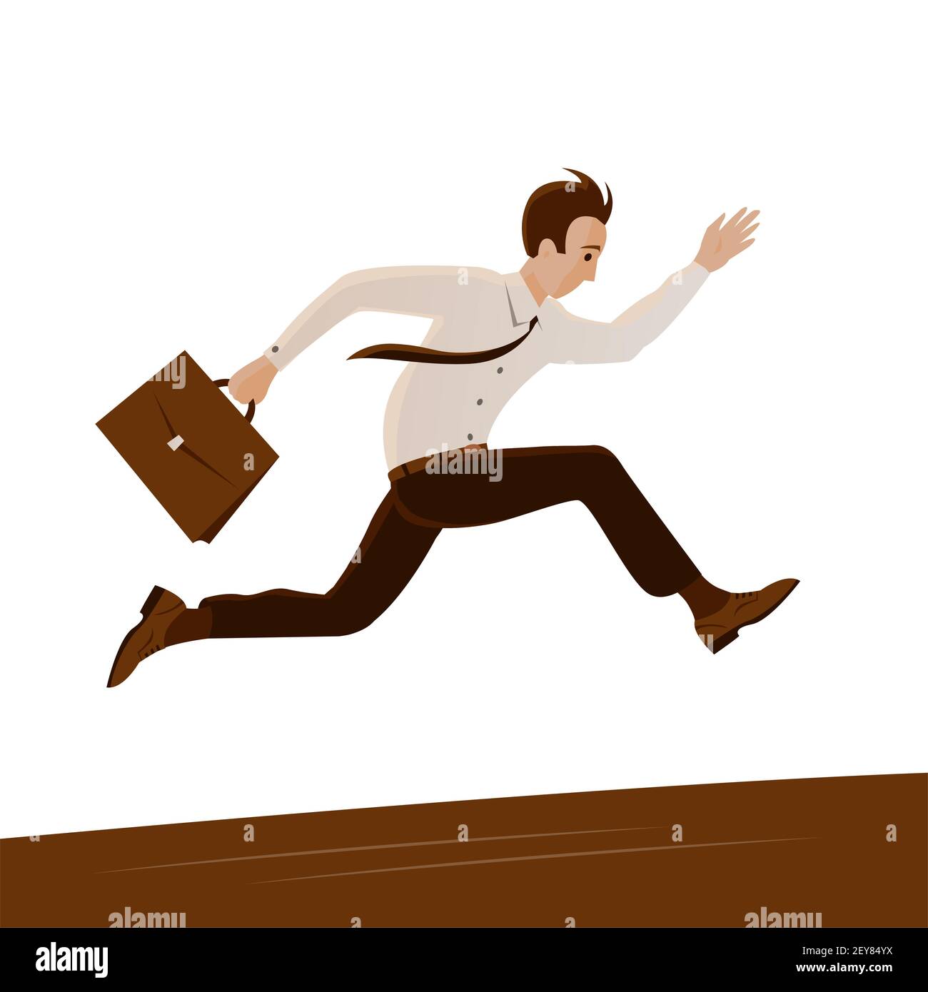 A young business man in a tie and with a briefcase in hand is in a ...