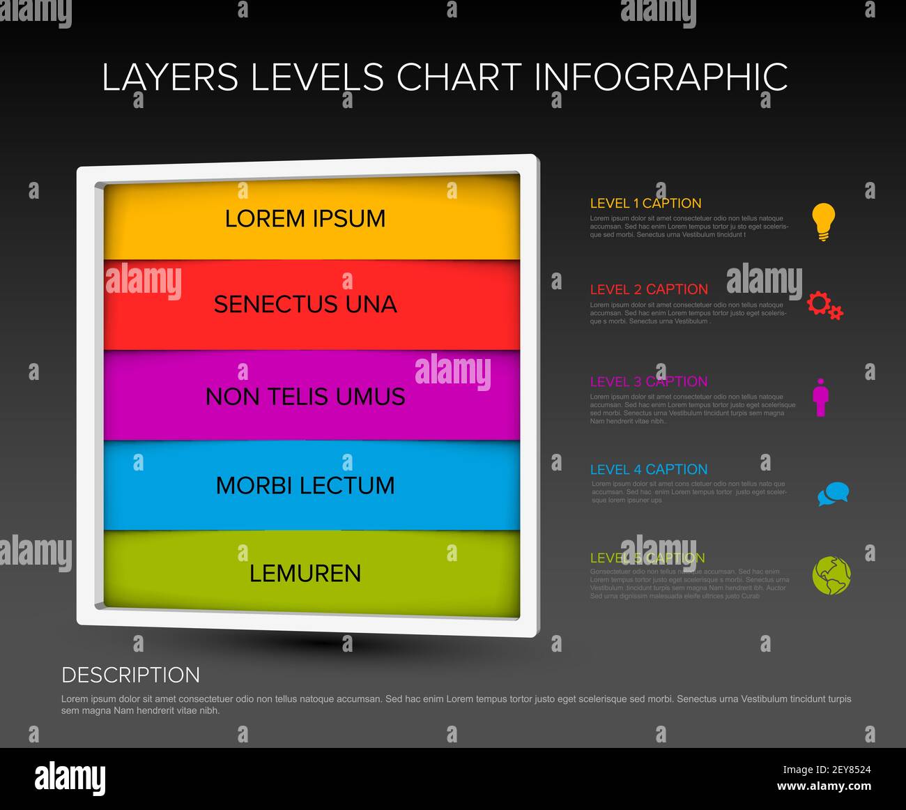 Layers levels infographic template - bright color rainbow stripped ...