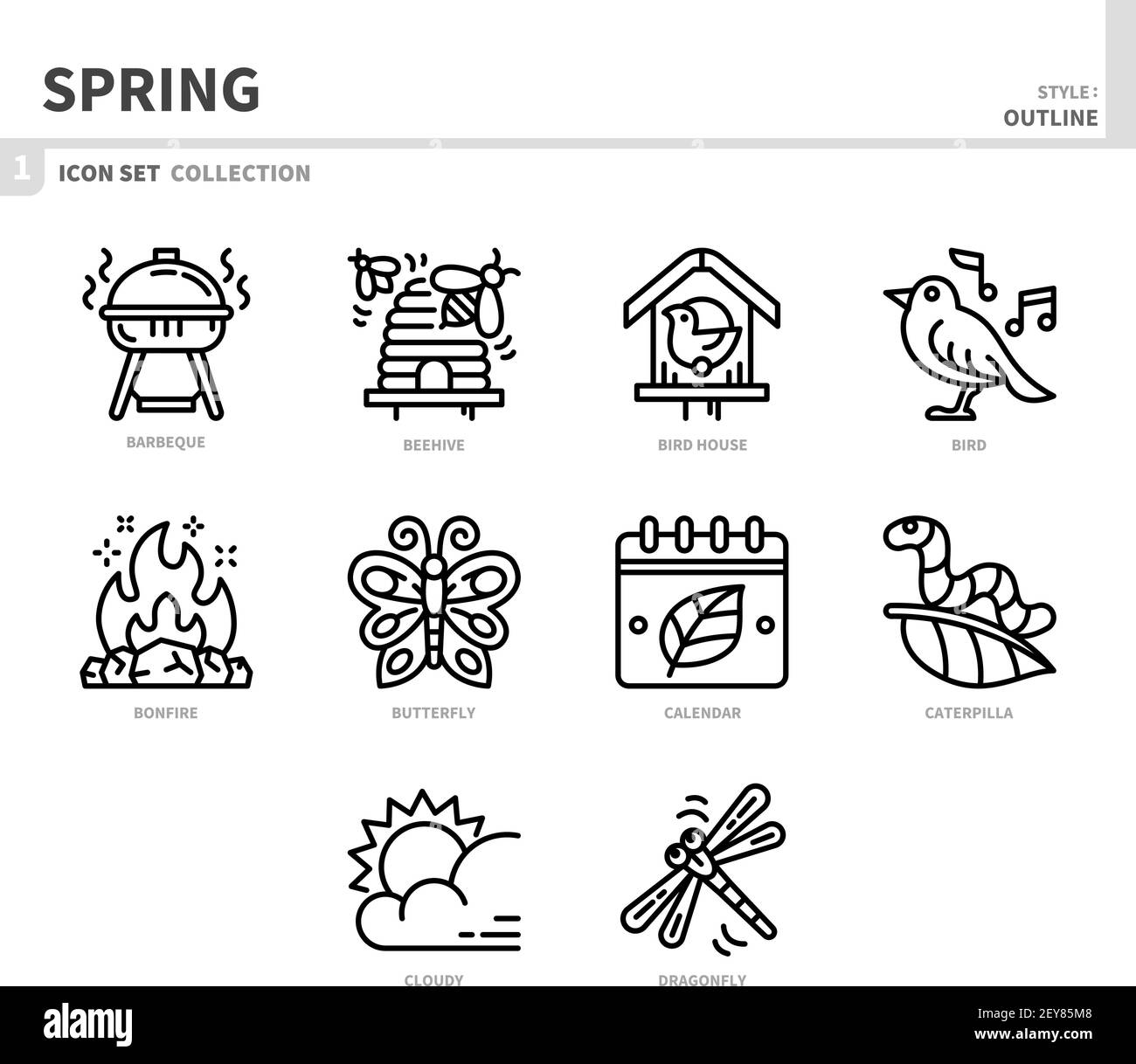 spring season icon set,outline style,vector and illustration Stock ...