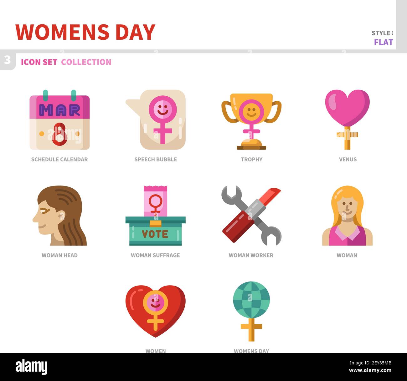 womens day icon set,color flat style,vector and illustration Stock ...