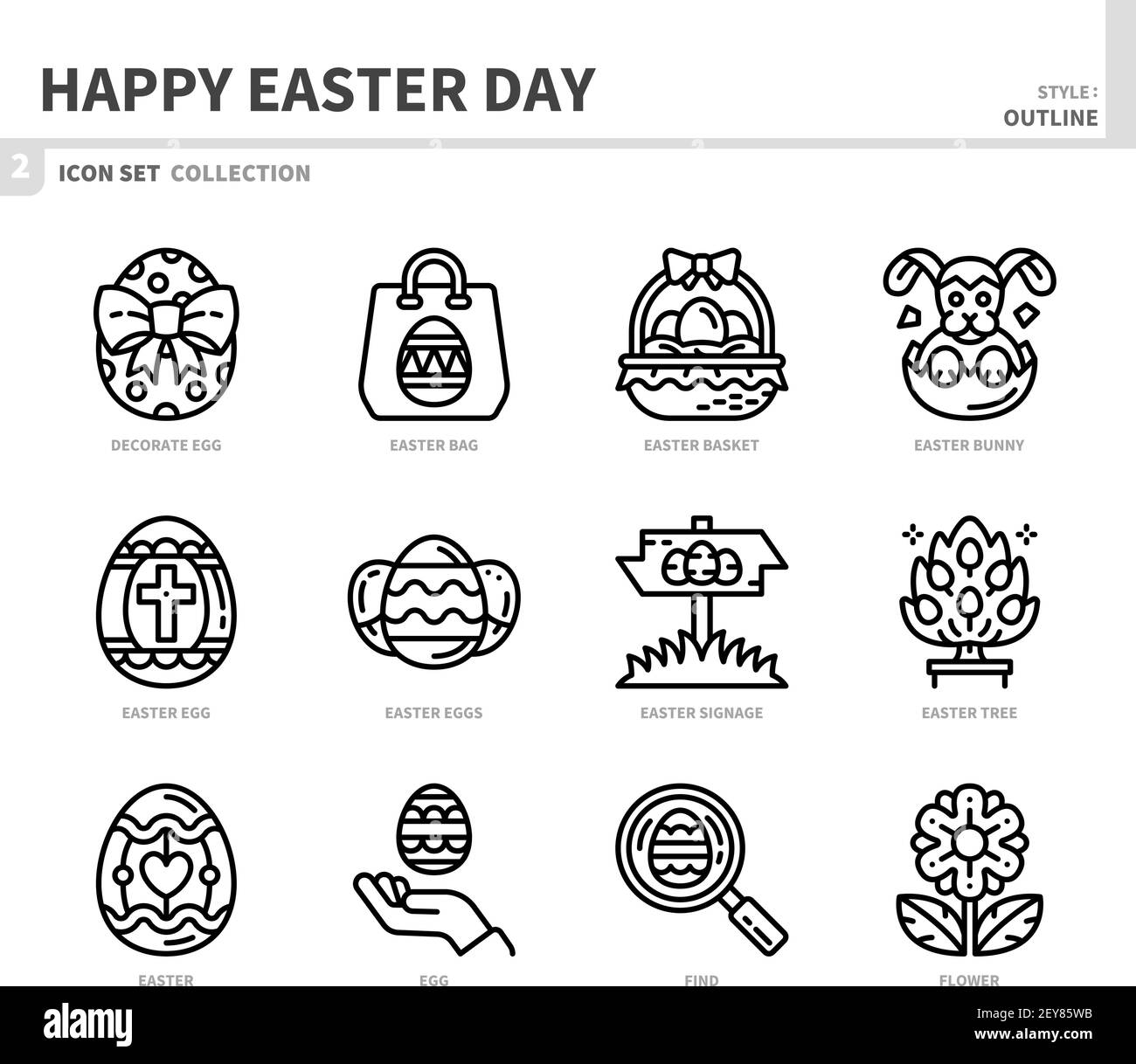 happy easter day icon set,outline style,vector and illustration Stock ...