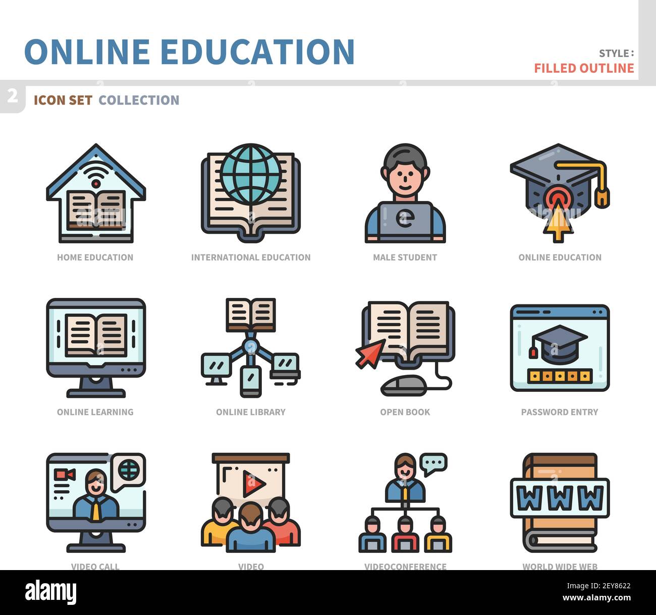 online education and learning icon set,filled outline style,vector and ...