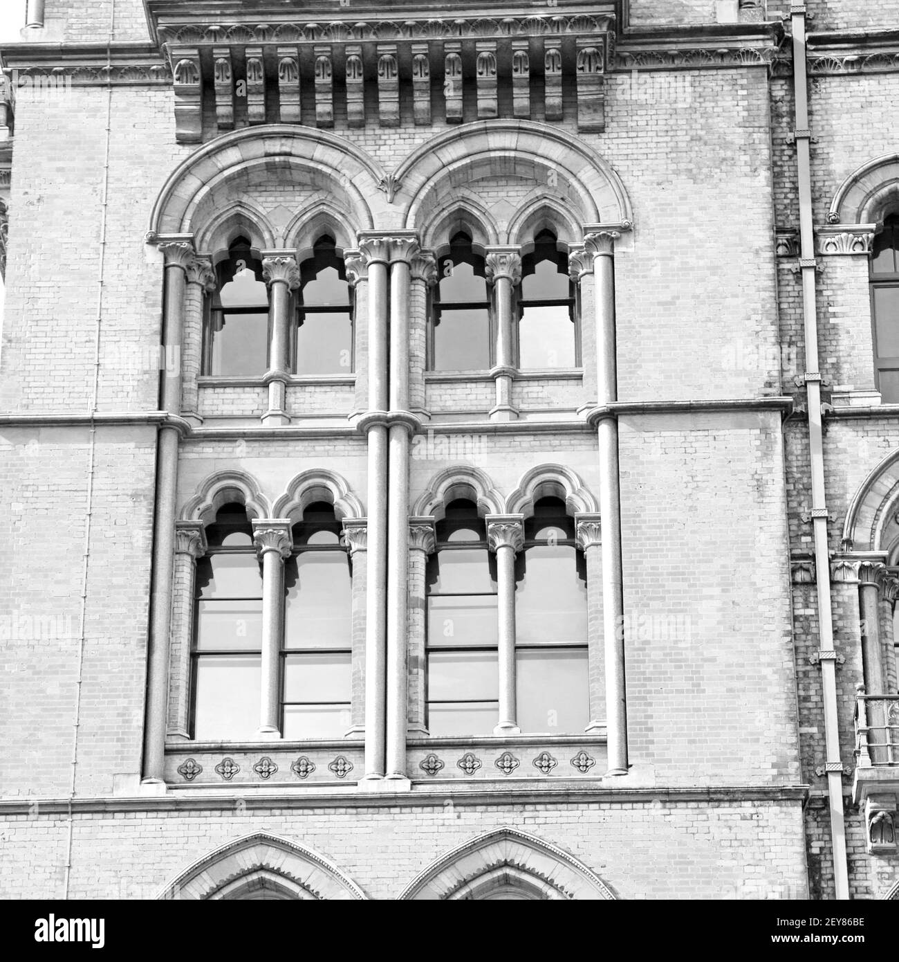 Old architecture in london england windows and brick exterior wall ...