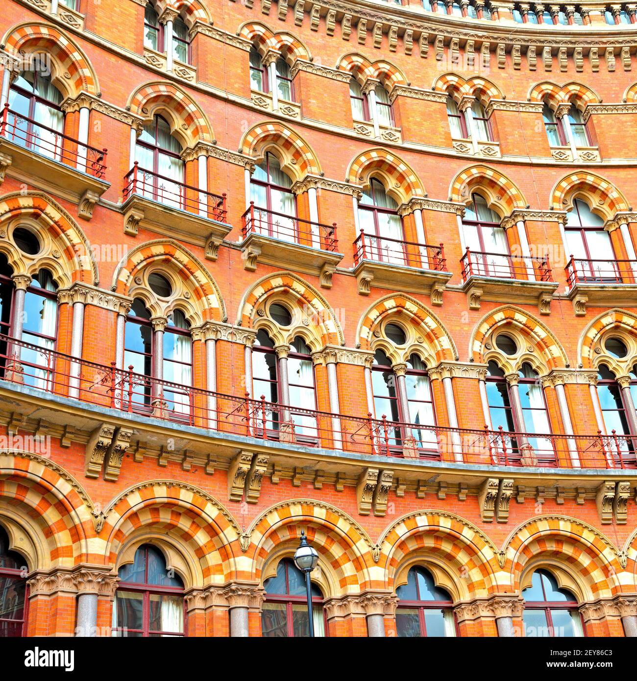 Old architecture in london england windows and brick exterior wall ...