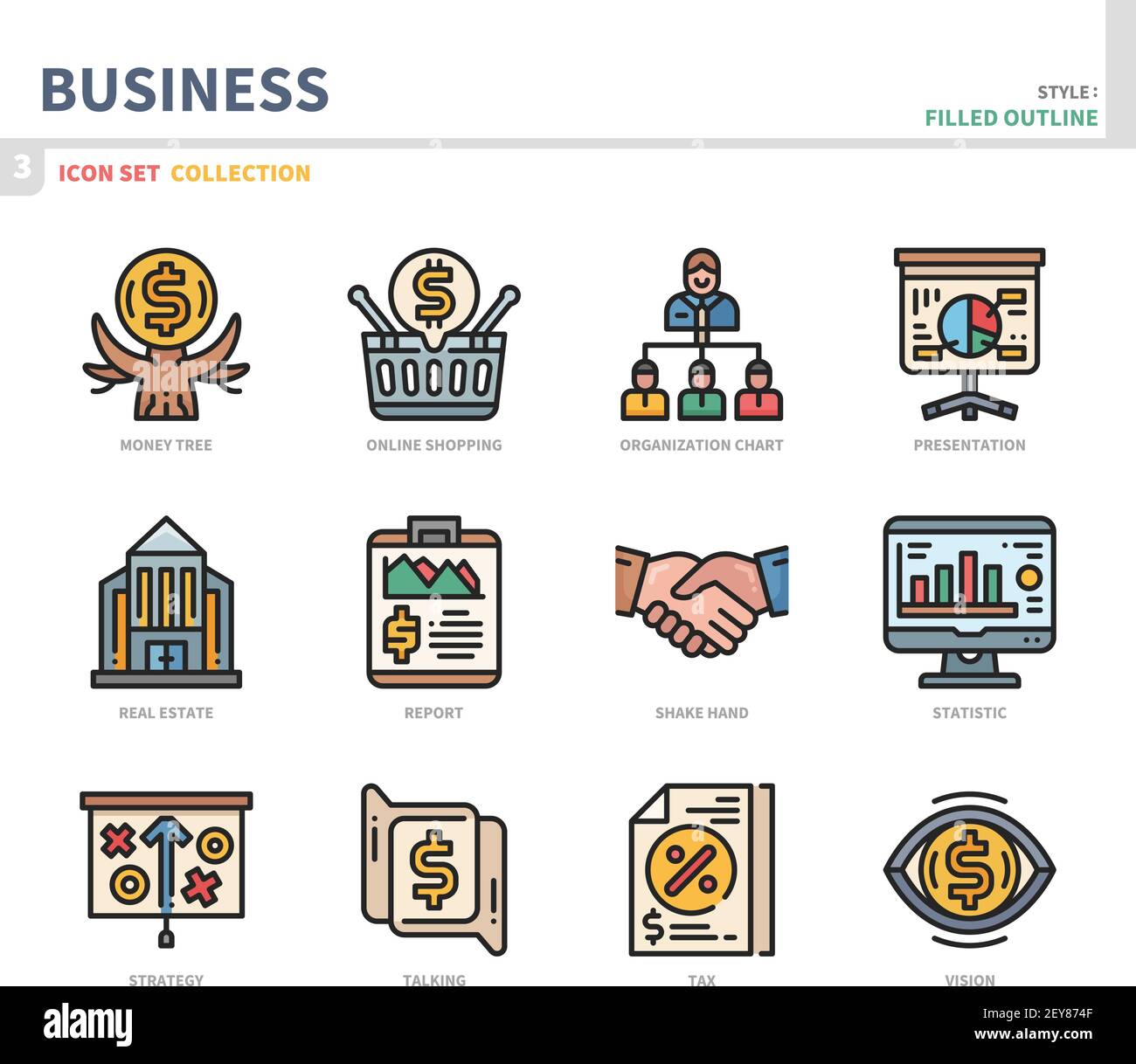 business and finance icon set,filled outline style,vector and ...
