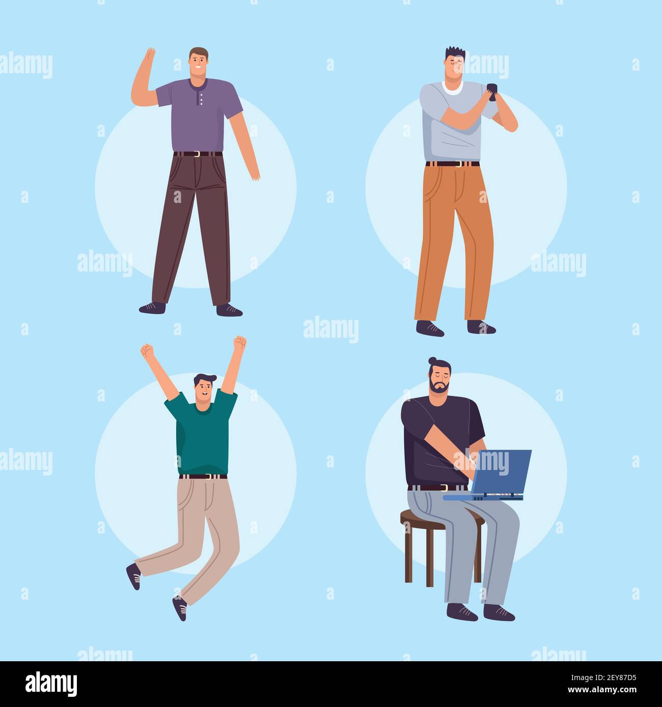 Four young men seated Stock Vector Images - Alamy