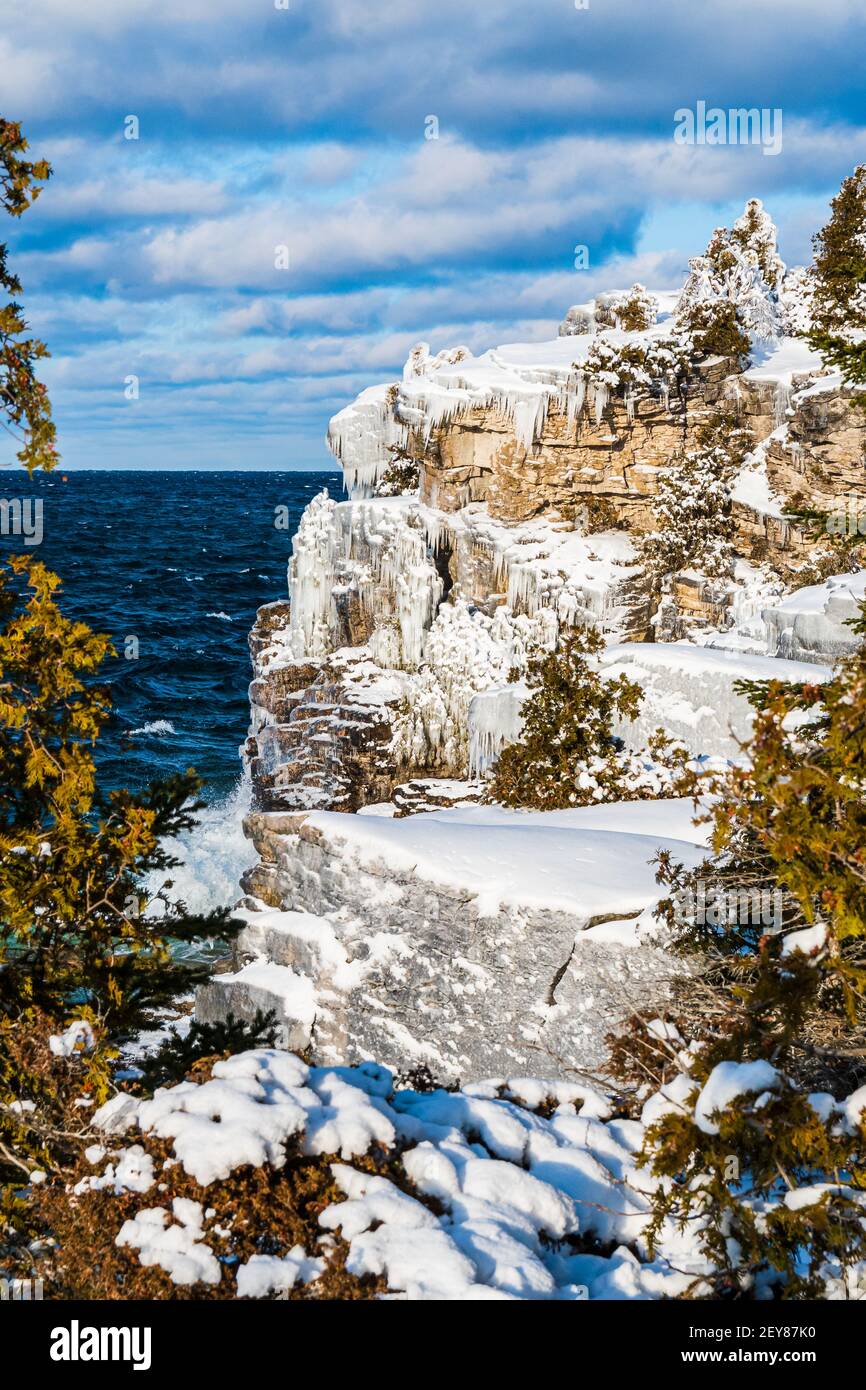 Indian Head Cove And The Grotto Bruce Peninsula National Park Tobermory Ontario Canada In Winter